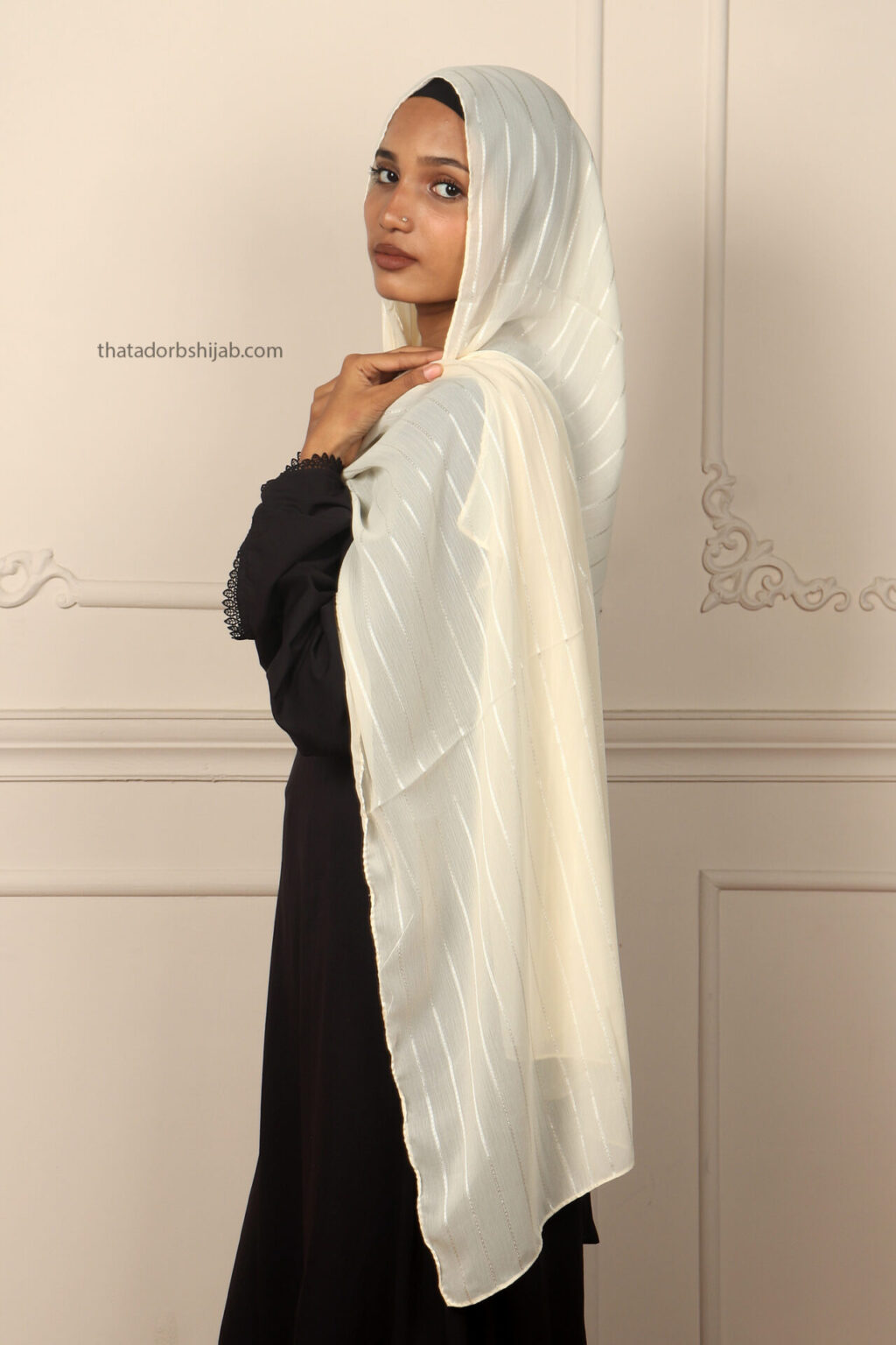 Cream Shimmer Striped Chiffon Hijab | That Adorbs Hijab